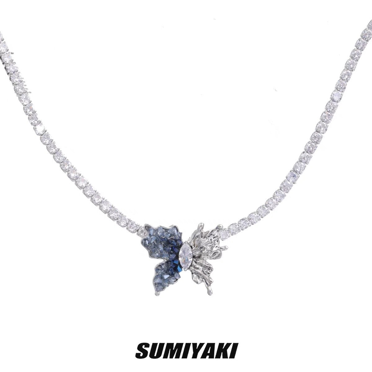 SUMIYAKI Gradient Rhinestone Butterfly Necklace - Blue Galaxy-Inspired ...